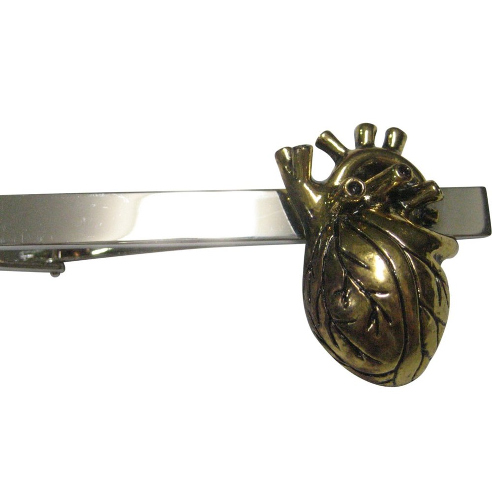 Bronze Toned Large Anatomical Heart Tie Clip - Gem